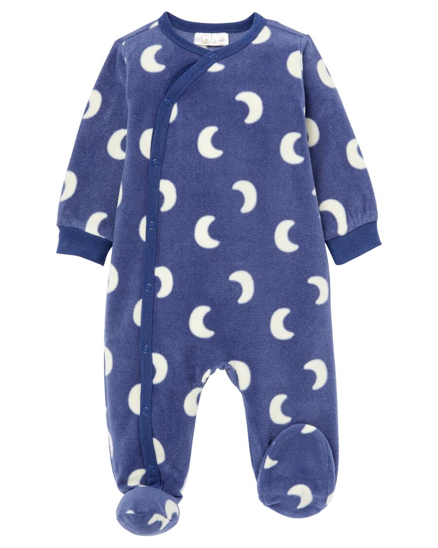 Fleece-Strampler mit Monden, Teddykopf Baby, blau | Günstig bei KiK