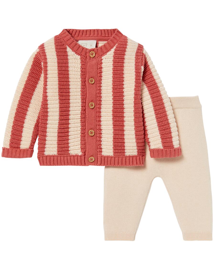 Geboorte vestje en gebreide broek, Teddykopf Baby, rood/pink ...